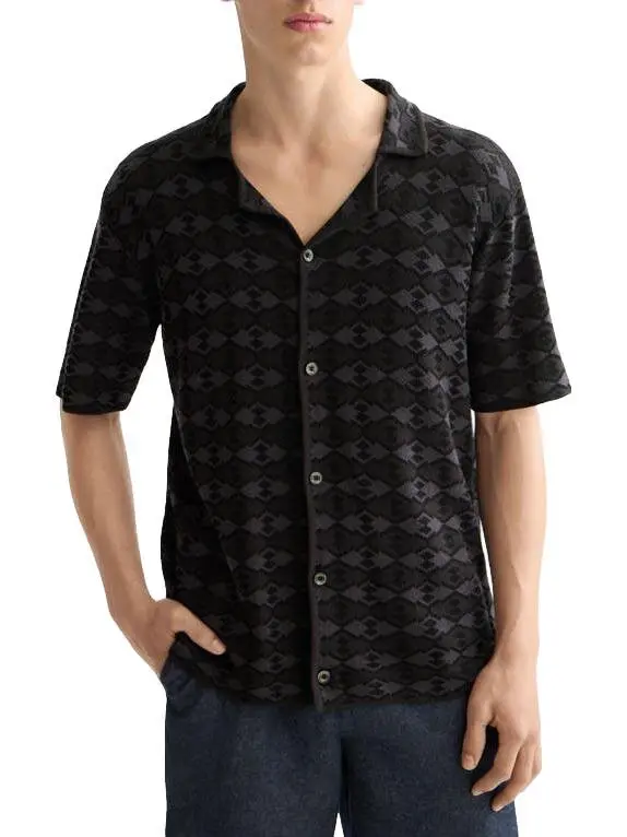 Scotch & Soda Argyle Knit Camp Shirt - Mini Diamond