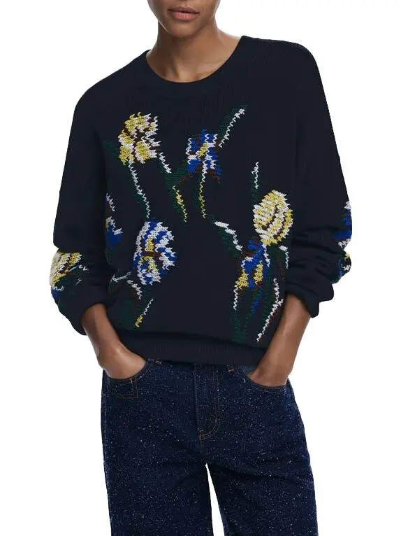 Desigual Floral Embroidered Sweater - Black