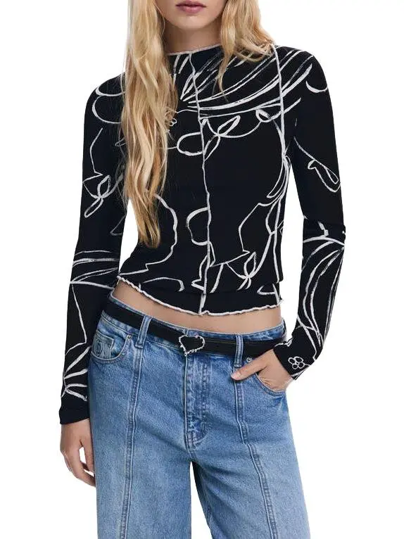 Desigual Printed Crop Top - Black