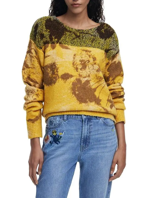 Desigual Floral Pattern Crewneck Sweater - Yellow
