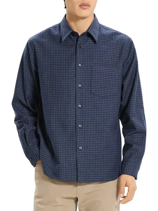 Theory Weekend Woods Check Cotton Button-up Shirt - Baltic Multi - Zci