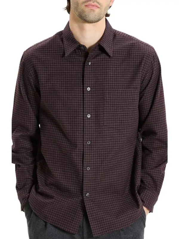 Theory Weekend Woods Check Cotton Button-up Shirt - Deep Eggplant Multi - 2i4