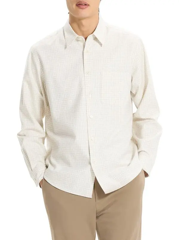 Theory Weekend Woods Check Cotton Button-up Shirt - Winter Ivory Multi