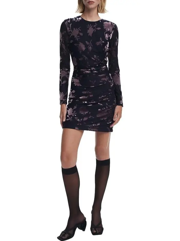 Desigual Printed Long Sleeve Bodycon Dress - Dark Purple