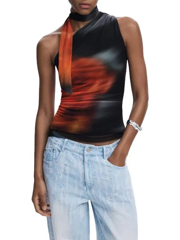 Desigual Tie-neck One-shoulder Top - Black