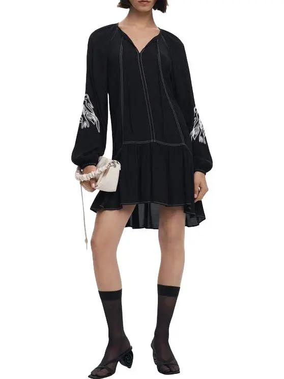 Desigual Embroidered Long Sleeve Minidress - Black