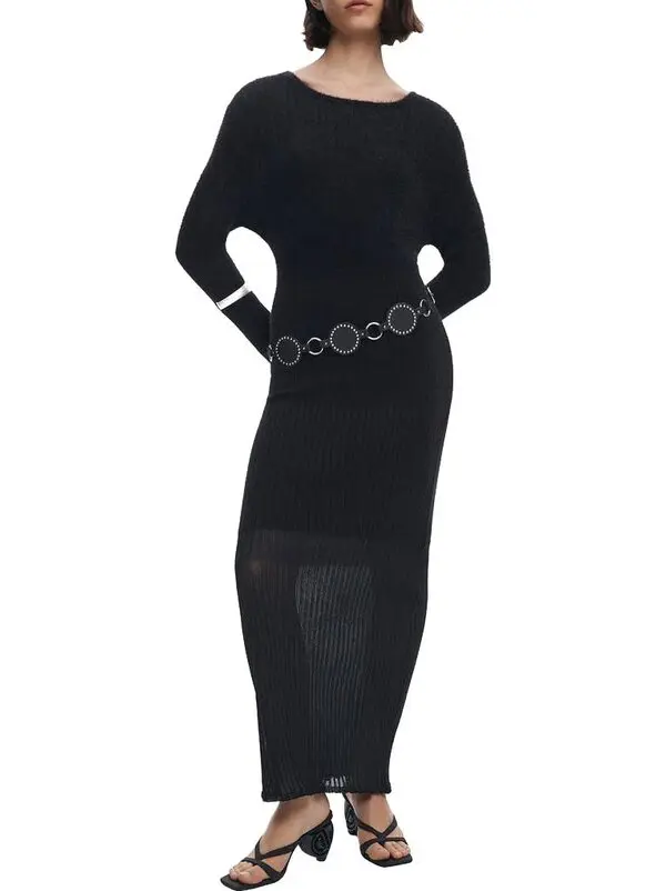 Desigual Long Sleeve Sweater Maxi Dress - Black
