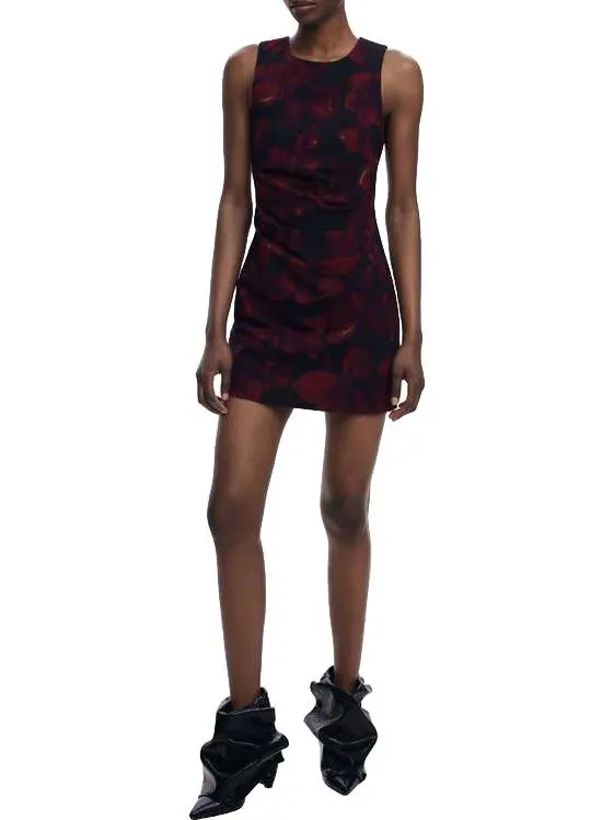 Desigual Ruched Floral Minidress - Dark Red