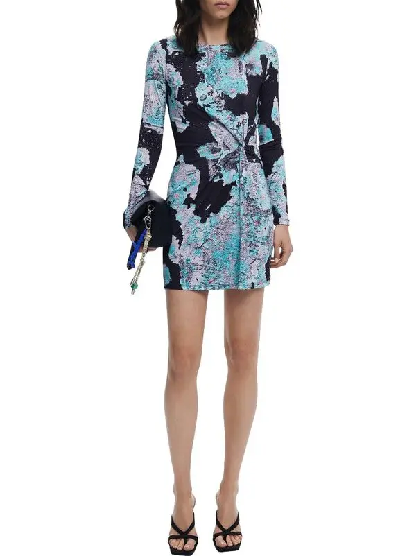 Desigual Lacroix Print Long Sleeve Minidress - Green Blue