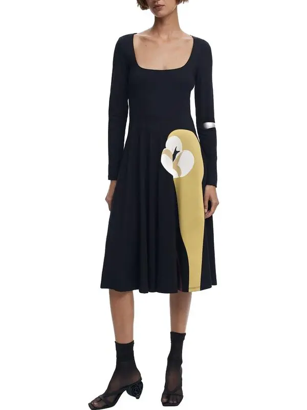 Desigual Long Sleeve Jersey Midi Dress - Black