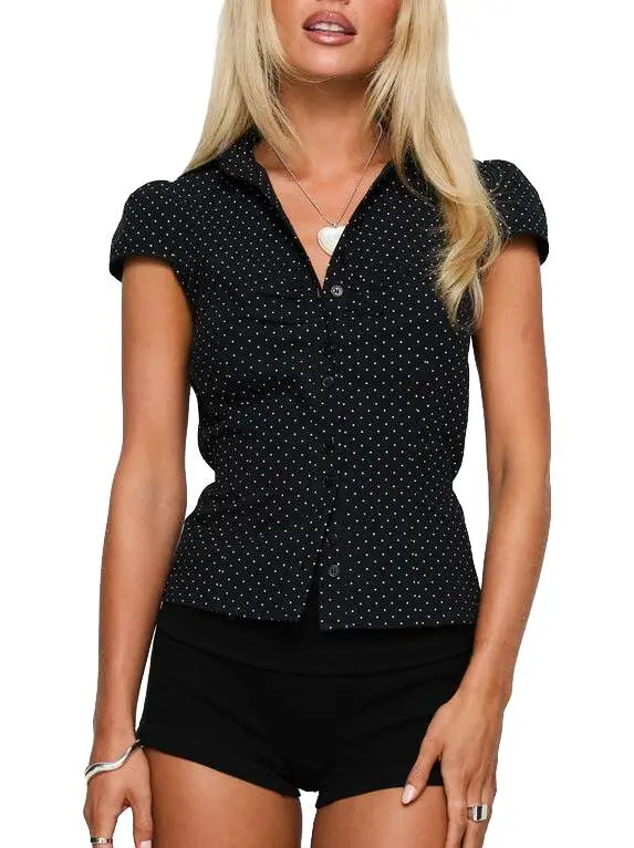 Princess Polly Arianwyn Polka Dot Cotton Button-up Shirt - Black