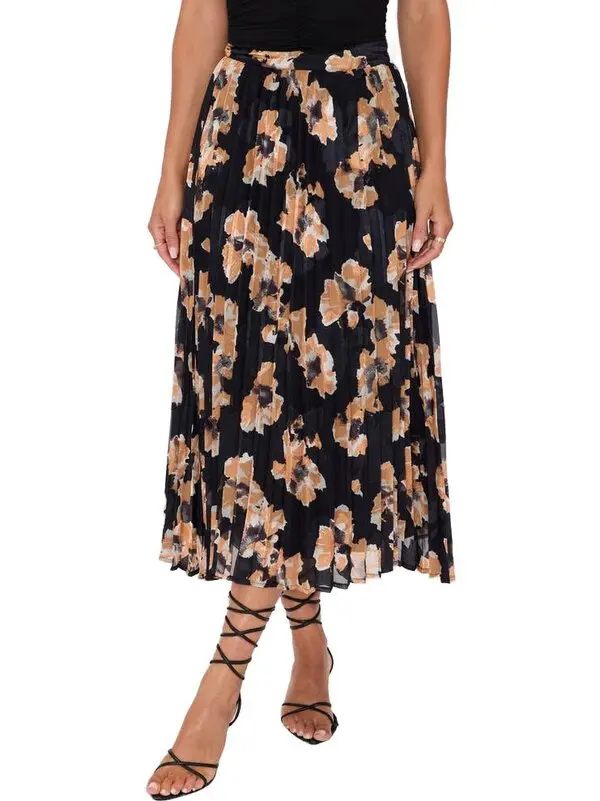 VICI Floral Pleated Midi Skirt - Black Floral