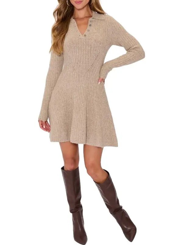 VICI Ember Long Sleeve Sweater Minidress - Camel