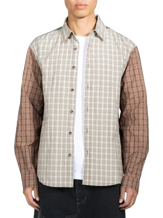PLEASURES Dazed Mismatched Plaid Button-up Shirt - Multi