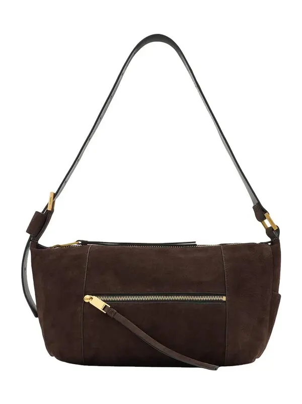 ALLSAINTS Vega Suede Baguette Bag - Bitter Brown