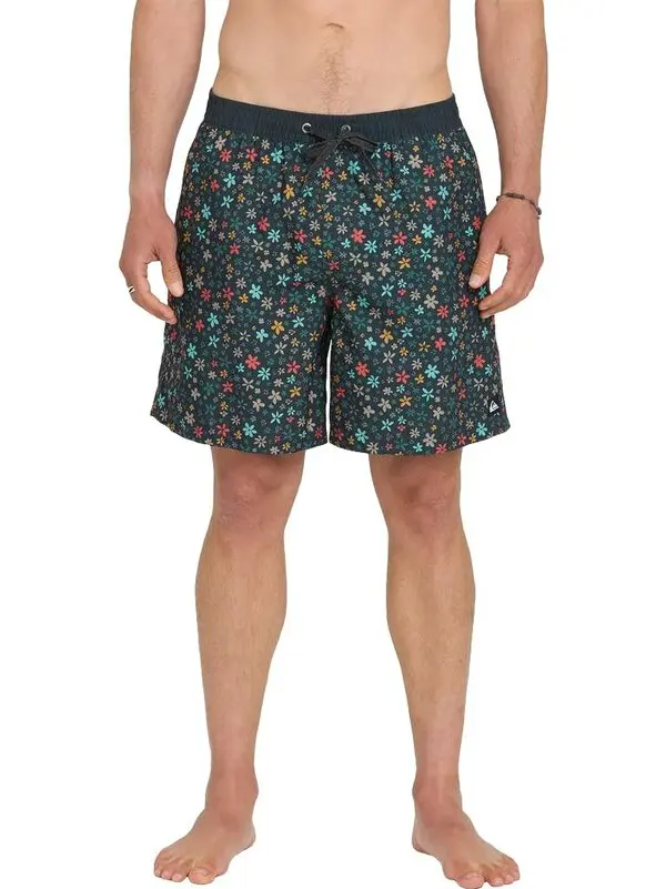 Quiksilver Floral Print Swim Trunks - Black