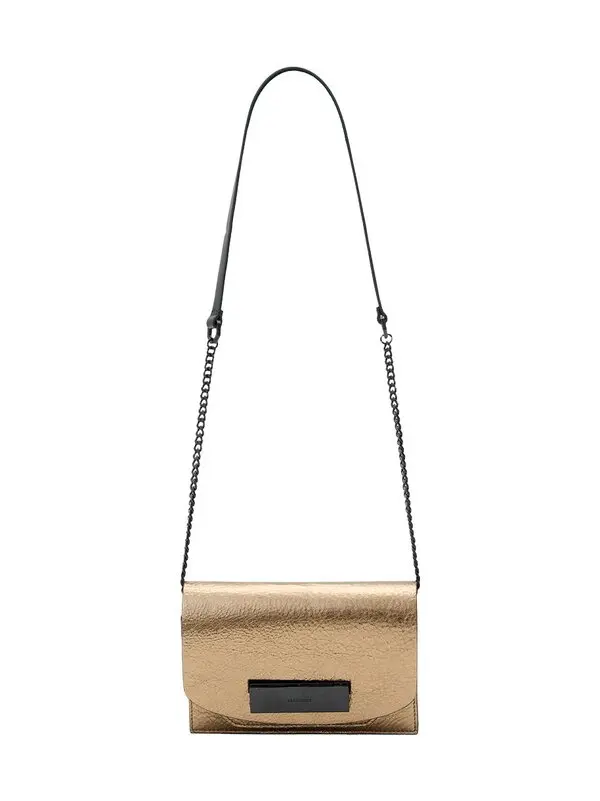 ALLSAINTS Etta Metallic Leather Clutch - Warm Brass