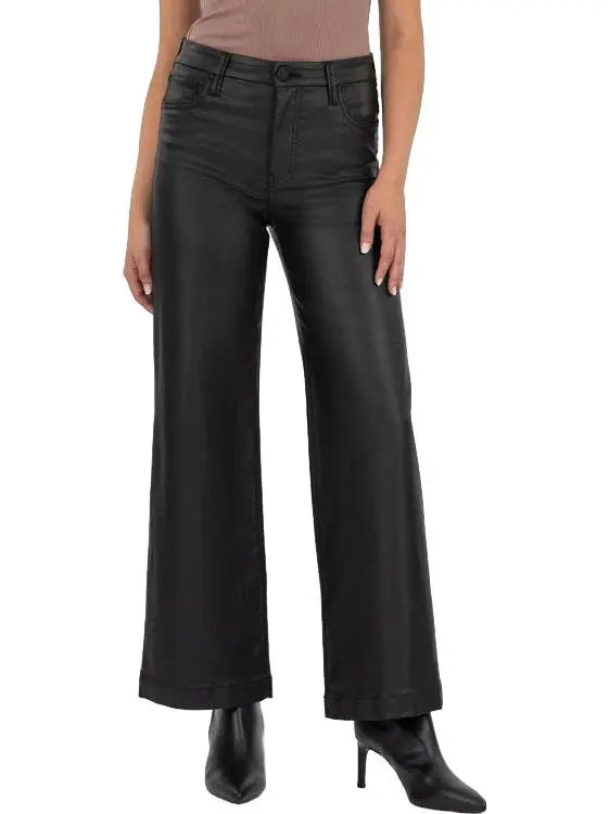 Kut From The Kloth Meg Coated High-rise Wide-leg Jeans - Black