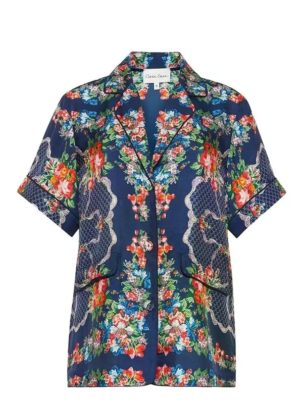 Cara Cara Floral-print Short-sleeve Top - Blue