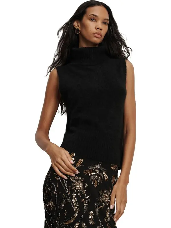 Veronica Beard Mazzy Brushed Cashmere Sleeveless Sweater - Black
