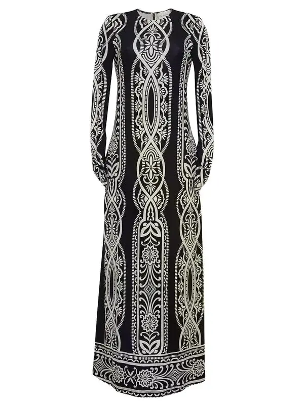 Cara Cara Patterned Long-sleeve Midi Dress - Black