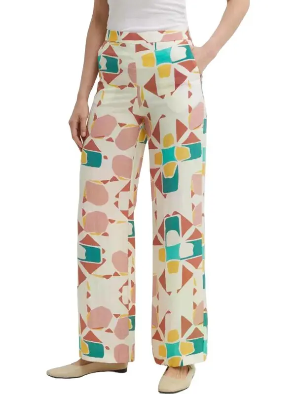 Ba&sh Geometric-print Straight Trousers - Neutrals