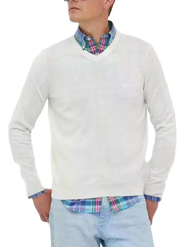 Hugo Boss V-neck Sweater With Embroidered Logo - White