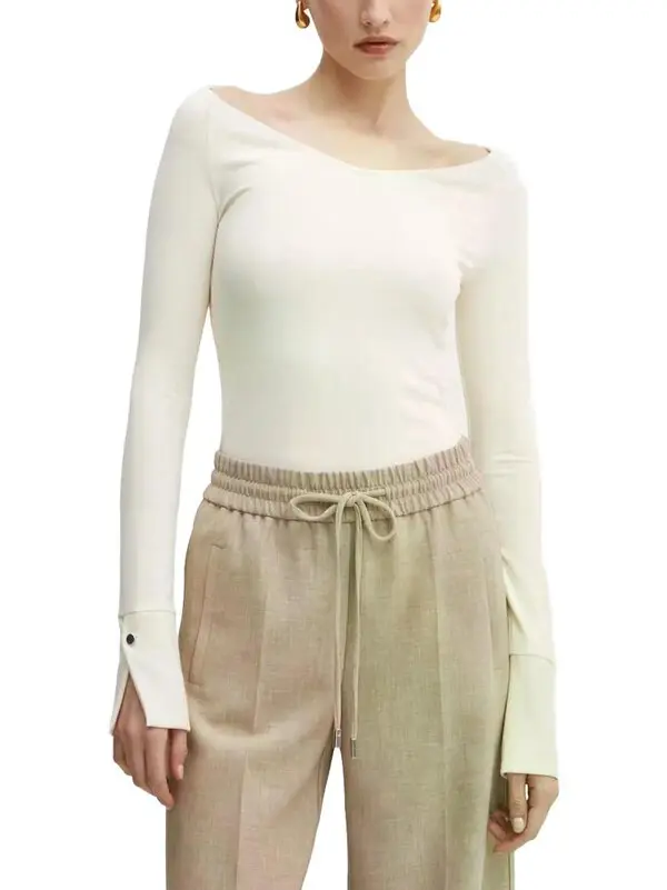 BOSS Boat-neck Button-cuff Top - Neutrals