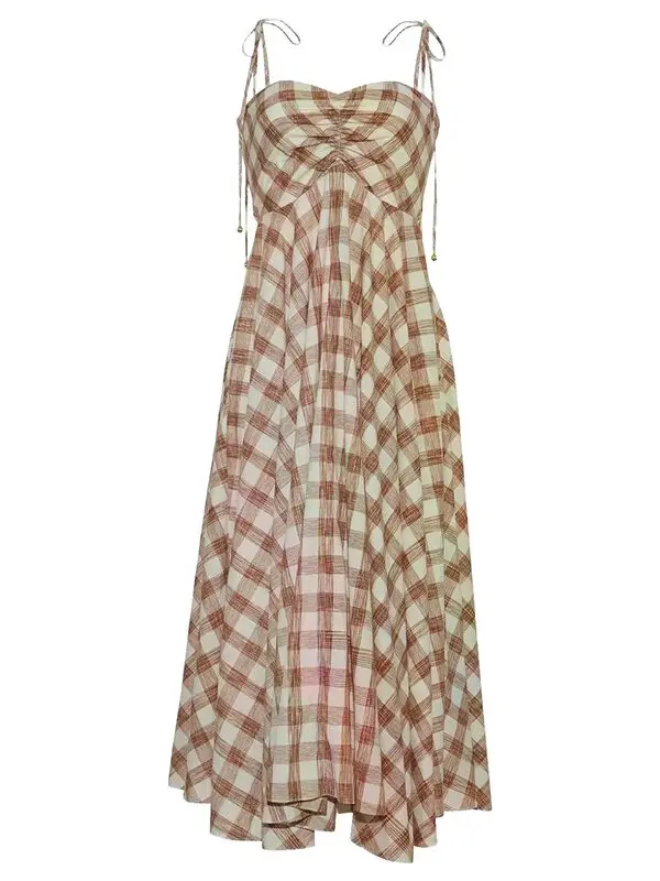 Cara Cara Sunray Gingham Midi Dress - Neutrals