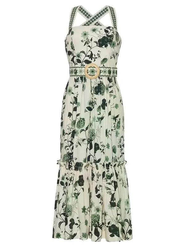 Cara Cara Floral-print Belted Midi Dress - Neutrals