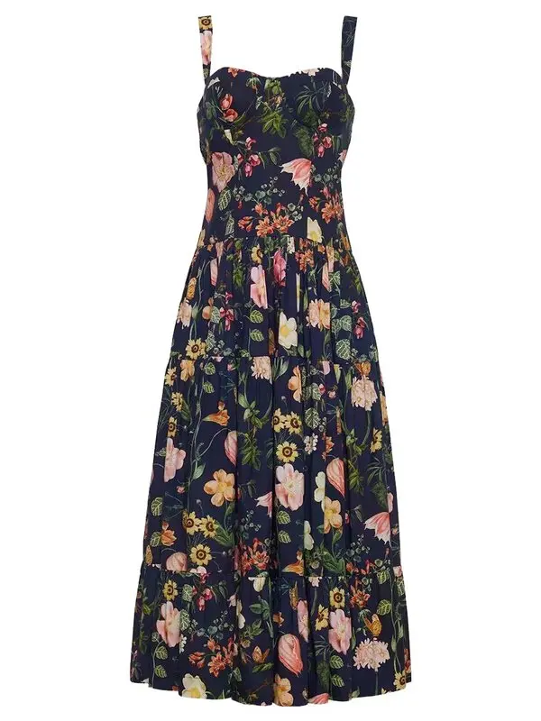 Cara Cara Santiago Floral-print Tiered Midi Dress - Blue