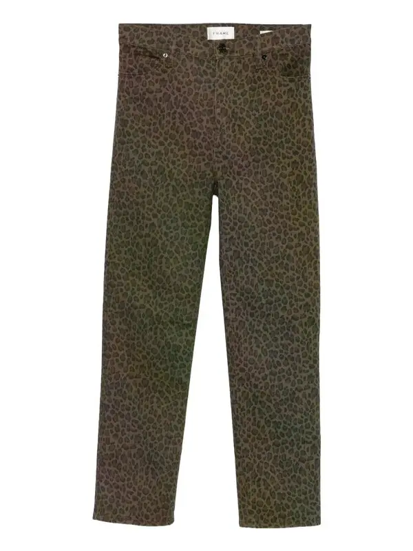 FRAME Leopard Print Straight Leg Jeans - Brown
