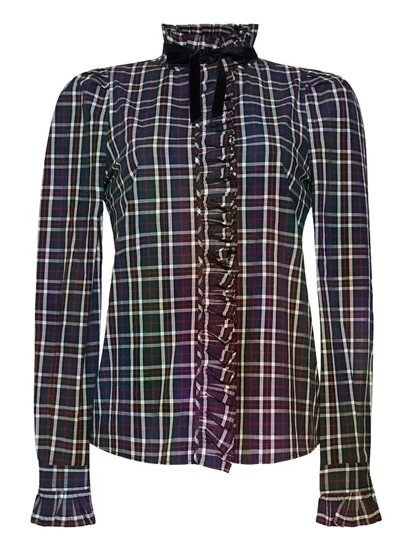 Cara Cara Pia Tartan Ruffled Shirt - Blue
