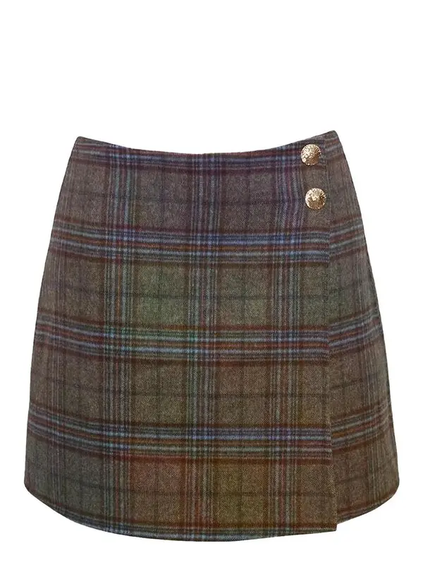 Cara Cara Plaid Wrap Skirt - Brown