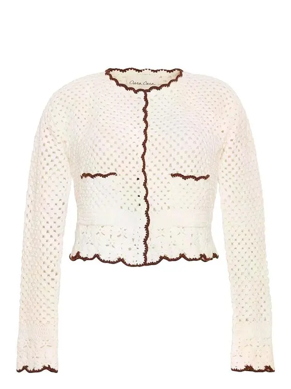 Cara Cara Crochet Cardigan With Scallop Trim - Neutrals