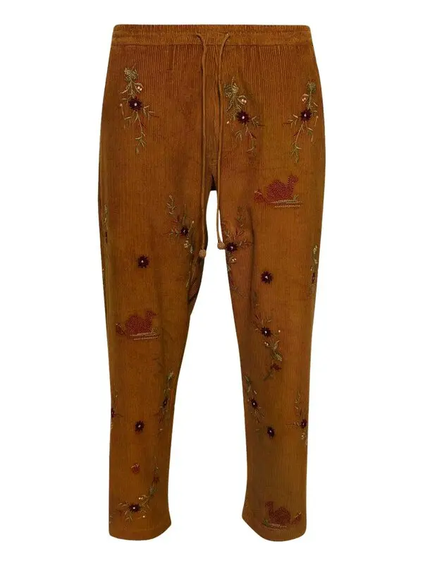 BAZISZT Embroidered Corduroy Trousers - Brown