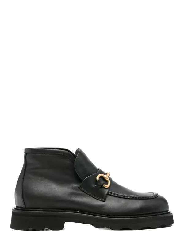 POMME D´OR Horsebit Leather Ankle Boots - Black