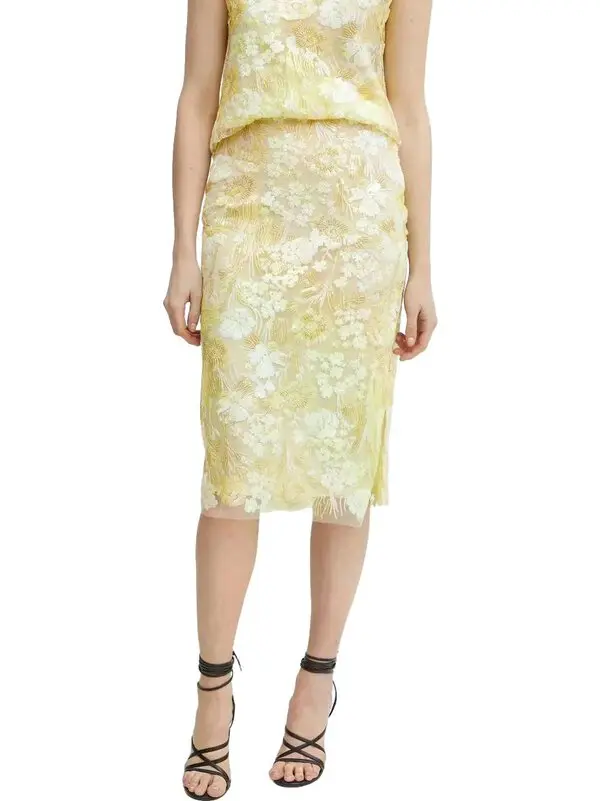 ERMANNO FIRENZE Floral-embroidered Sequin Embellished Skirt - Yellow