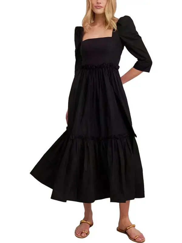 Cara Cara Puff-sleeve Tiered Dress - Black