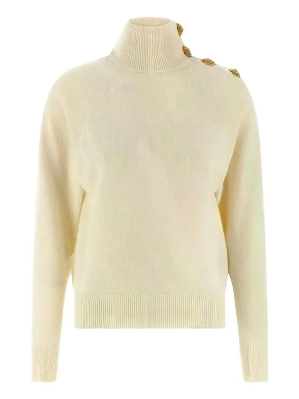 Balmain High-neck Sweater With Coin Buttons - Neutrals