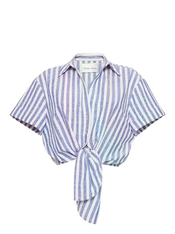 Cara Cara Striped Tie-front Top - Blue