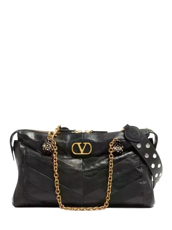 Valentino Garavani Panthea Chevron-pattern Shoulder Bag - Black