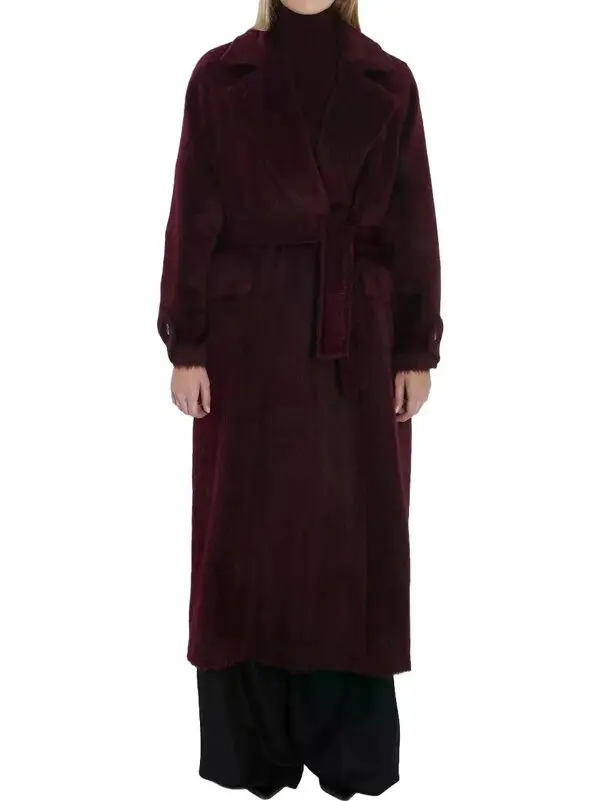 Max Mara Belted Alpaca Wool Blend Coat - Red