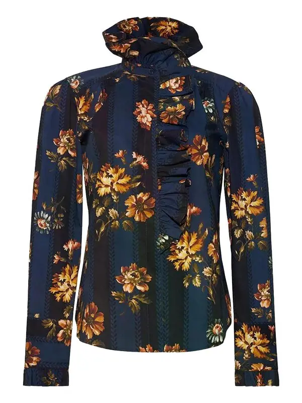 Cara Cara Anne Floral-print Ruffled Blouse - Blue