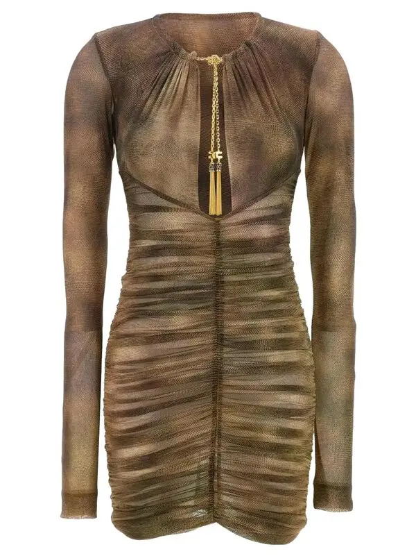 Elisabetta Franchi Gathered Printed Dress - Brown
