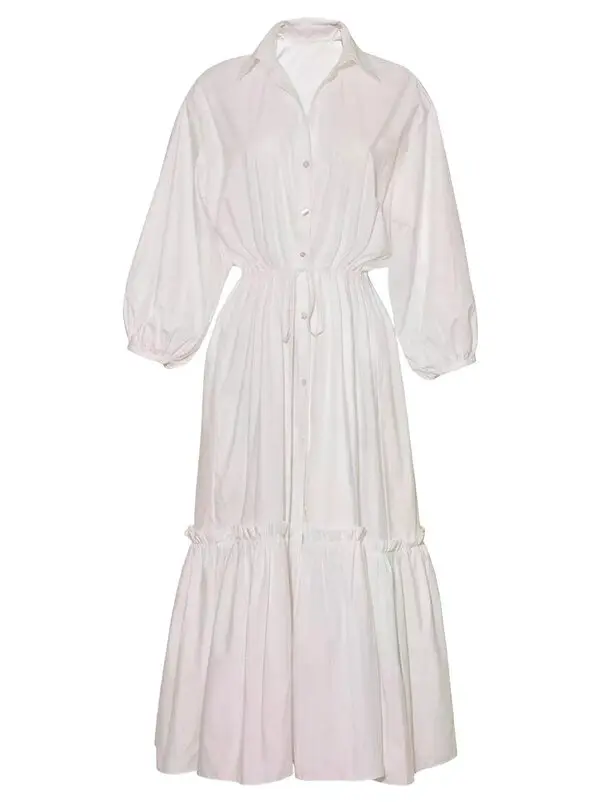 Cara Cara Hutton Button-down Tiered Midi Dress - White