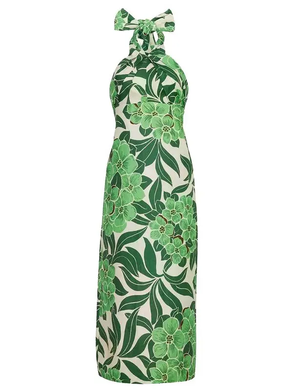 Cara Cara Perla Floral-print Halterneck Midi Dress - Green