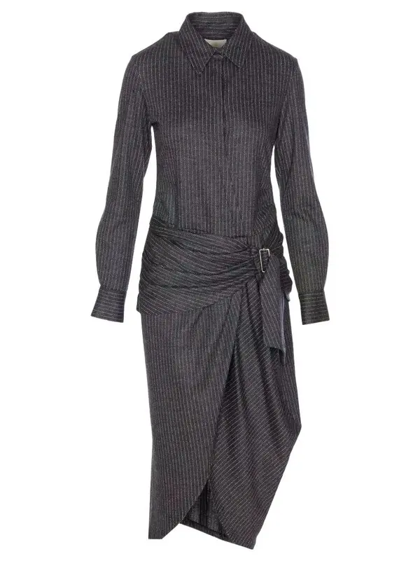 Isabel Marant Reilly Pinstripe Belted Dress - Grey