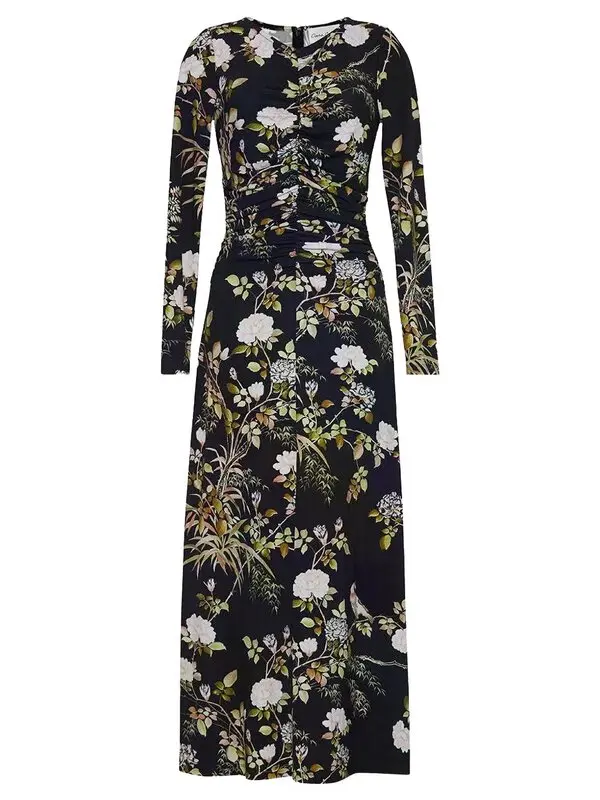 Cara Cara Maisy Floral-print Gathered Midi Dress - Black