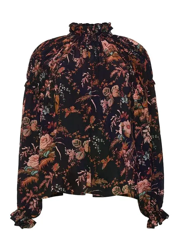 Cara Cara Ipanema High-neck Floral Blouse - Black